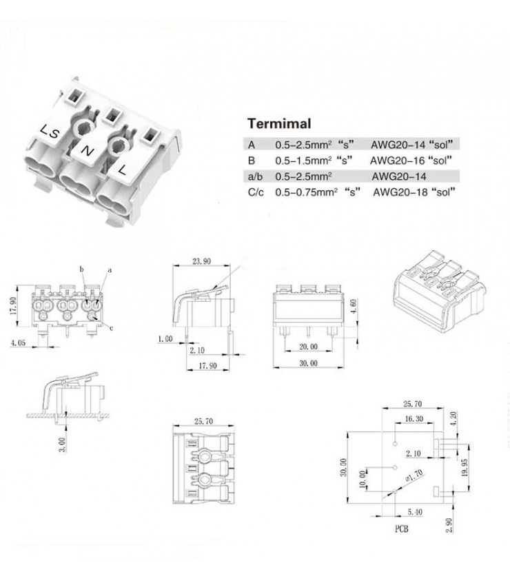 Terminal Block Screwless Push (Grounded)